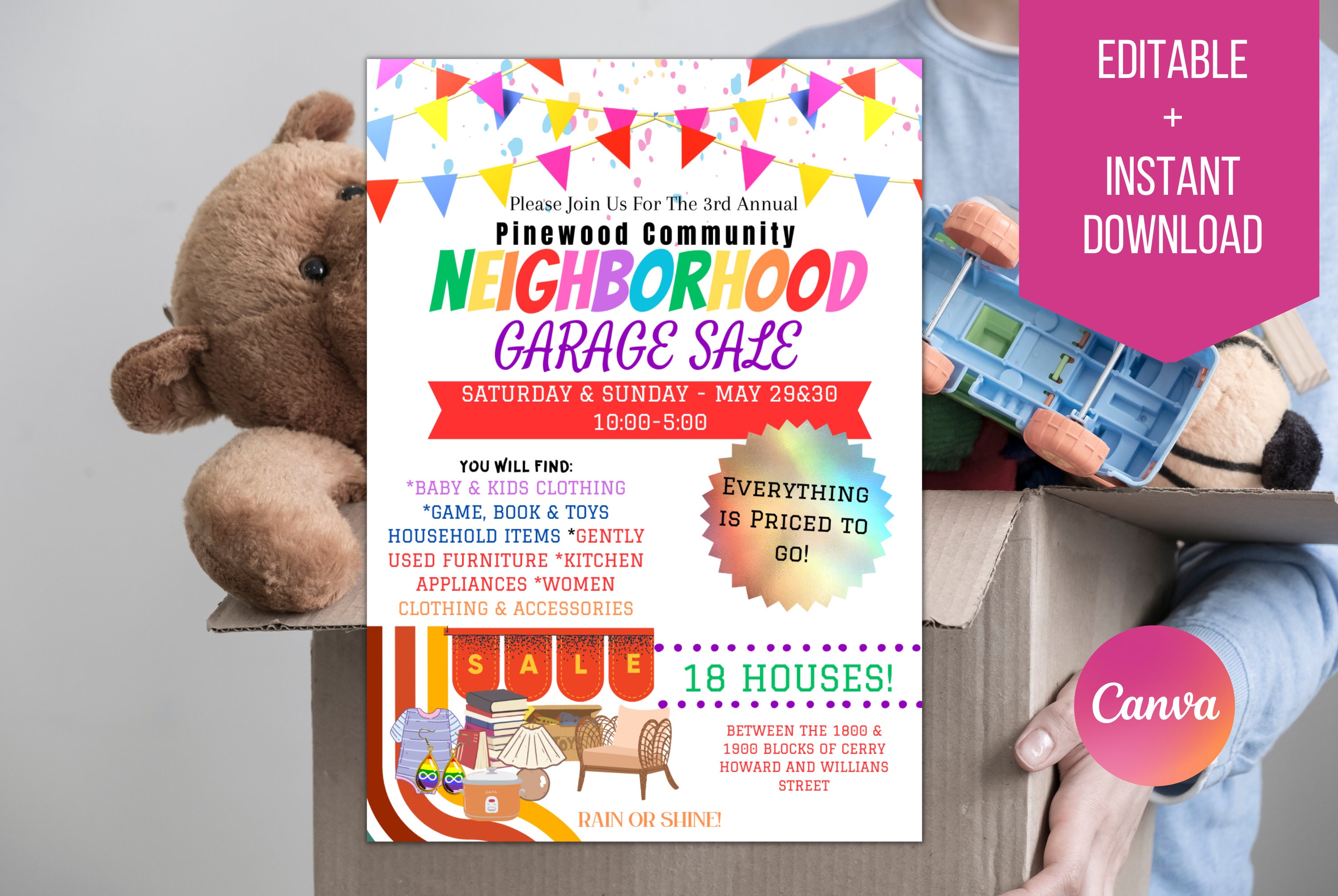 EDITABLE Garage Sale Flyer Template, Neighborhood Yard Sale Template ...