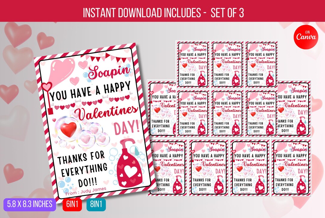 EDITABLE Valentine Soap Gift Tag, Dish Hand Teacher Staff Employee ...