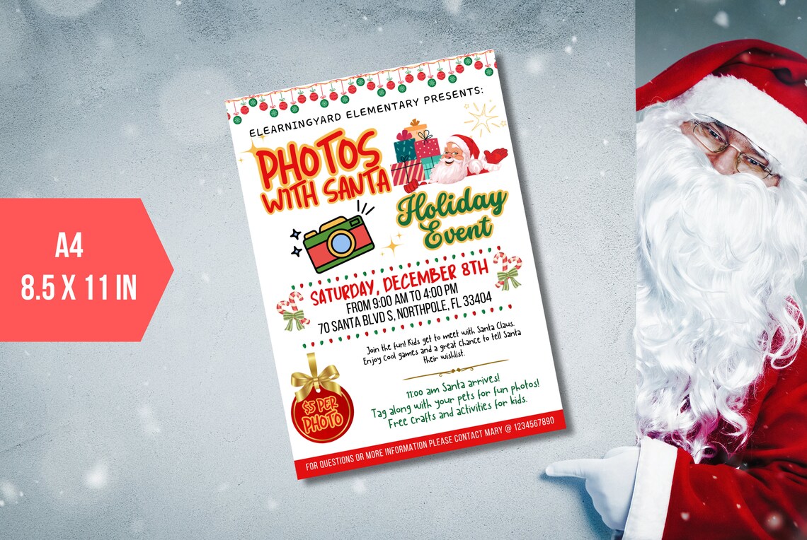 EDITABLE Photos With Santa Flyer, Printable Photos Invitation, Kid ...