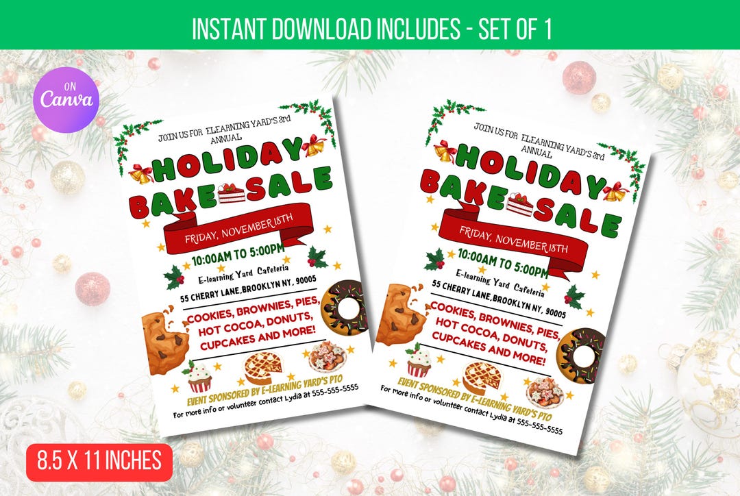 EDITABLE Holiday Bake Sale Flyer, Christmas Bake Sale Flyer, Christmas ...