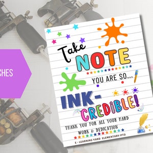 EDITABLE Thank You Gift Tags, Take Note You Are Ink-credible, Teacher ...
