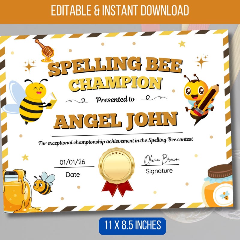 Spelling bee certificate template - Etsy México