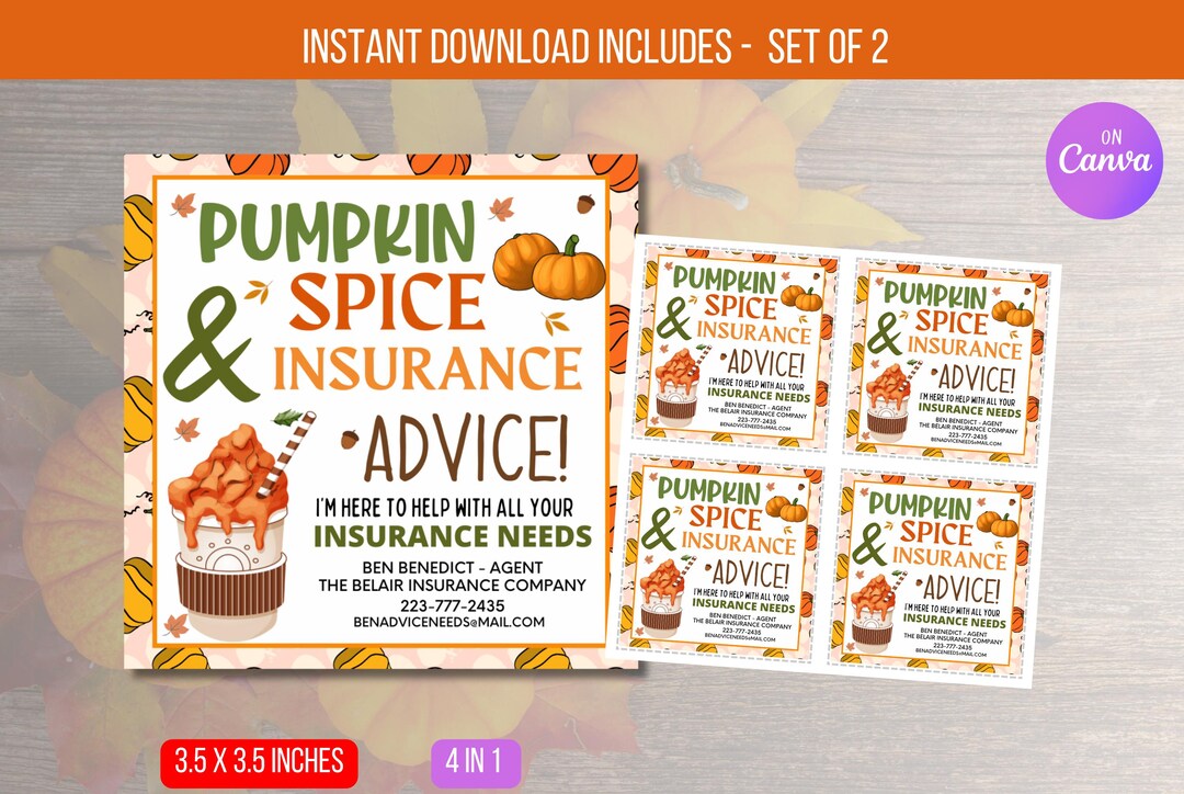 EDITABLE Pumpkin Spice & Insurance Advice Card, Fall Insurance ...