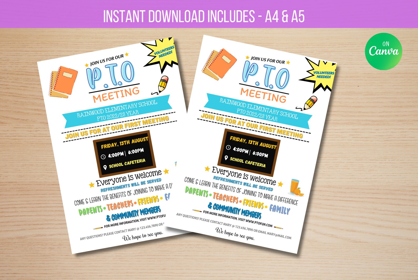 EDITABLE PTO PTA Meeting Handout Flyer School Information - Etsy