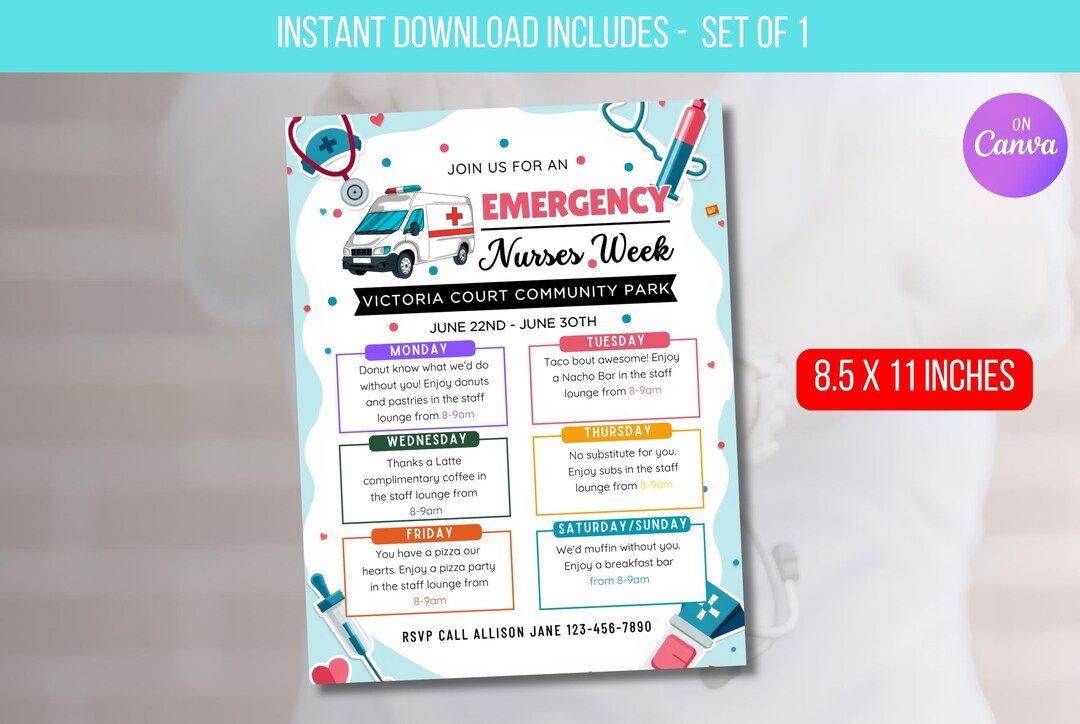 EDITABLE Emergency Nurses Appreciation Week Itinerary Template, ER ...