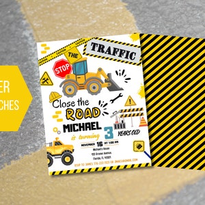 EDITABLE Stop the Traffic, Close the Road Birthday Invite, Construction ...