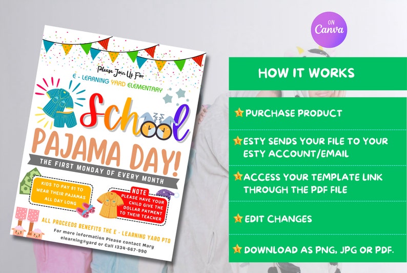EDITABLE School Pajama Day Flyer, School Spirit Party, School ...