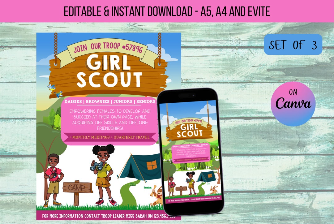 Editable Girl Scouts Ethnic Recruitment Flyer - Girl Scout Recruitment - Join the Troop ...
