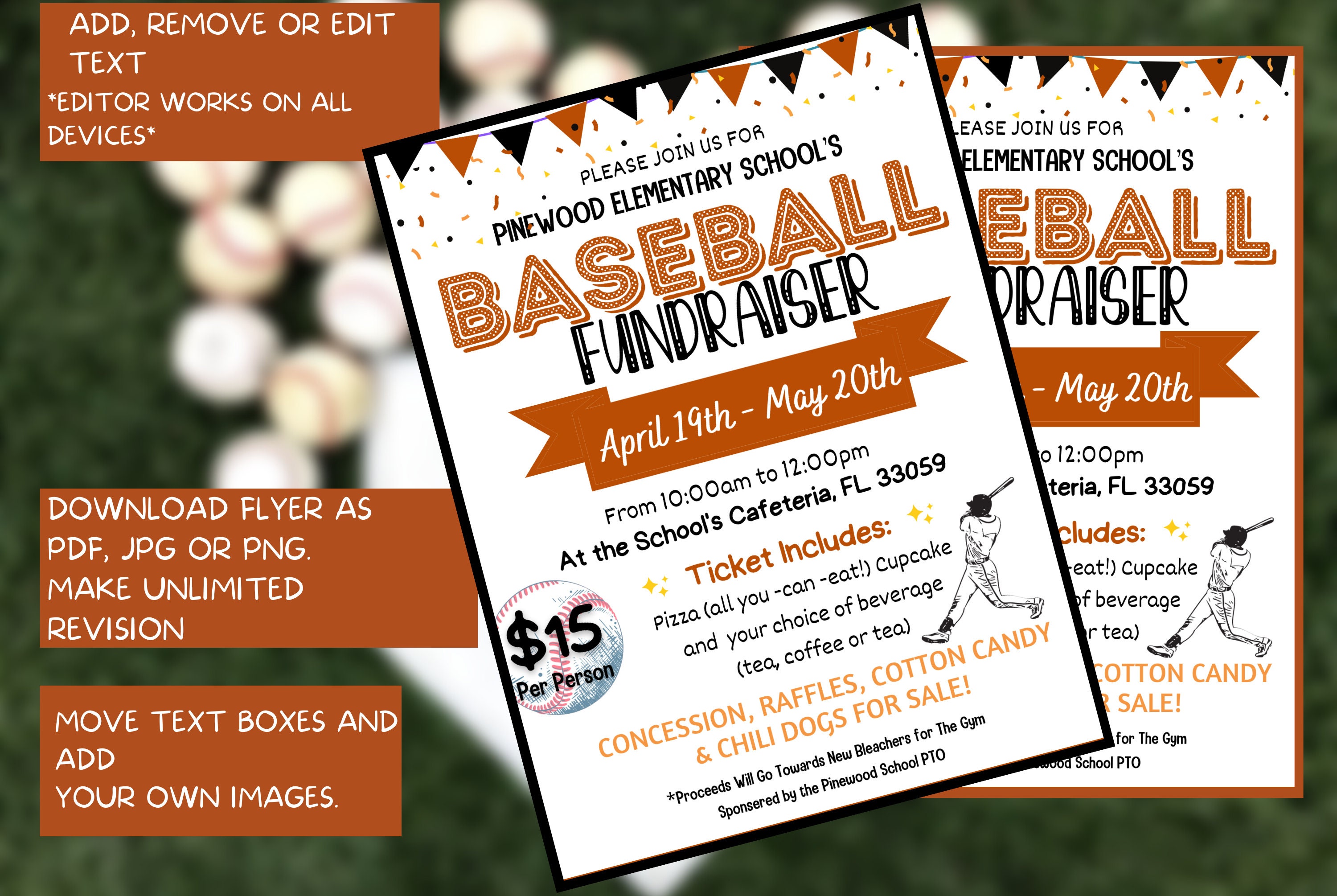 EDITABLE Baseballs Fundraiser Flyer Template With Ticket - Etsy