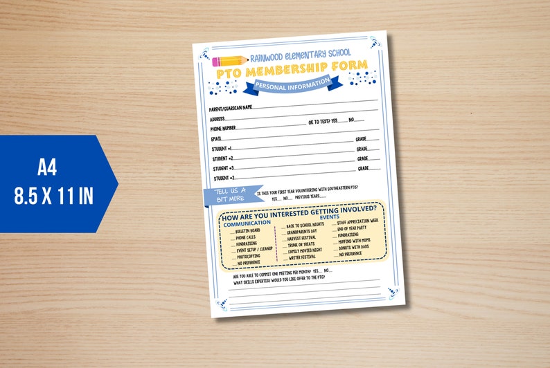 EDITABLE PTO PTA Membership Form, Pto/pta Parent Volunteer Sign up Form ...