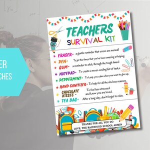 EDITABLE Teacher Survival Kit Template, Teacher Thank You Gift ...