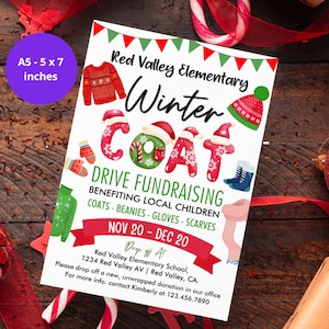 Winter Clothing Drive Flyer, Editable Winter Coat Drive Template ...