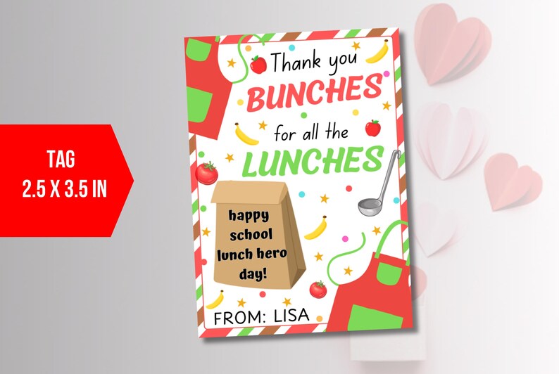 EDITABLE Thank You Bunches School Lunch Lady Tag, School Staff ...