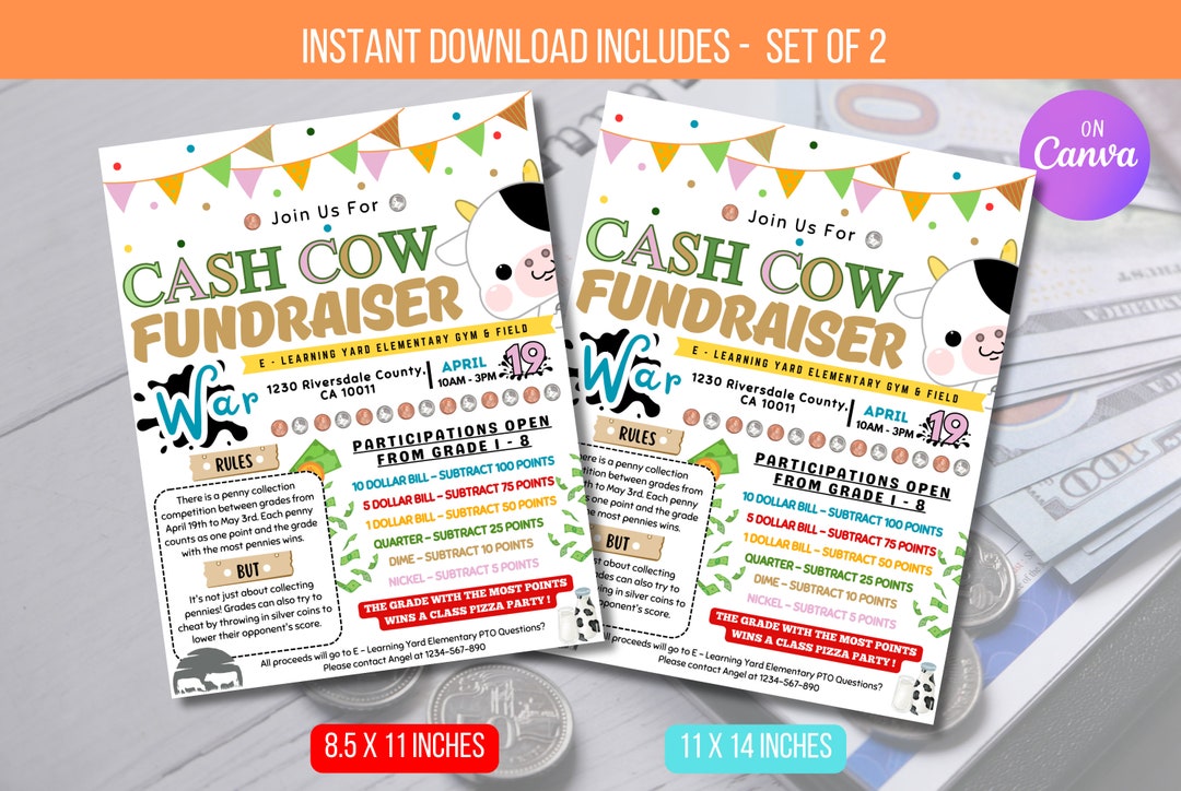 EDITABLE Cash Cow Fundraiser Flyer, Dollar Wars, Printable Handout ...