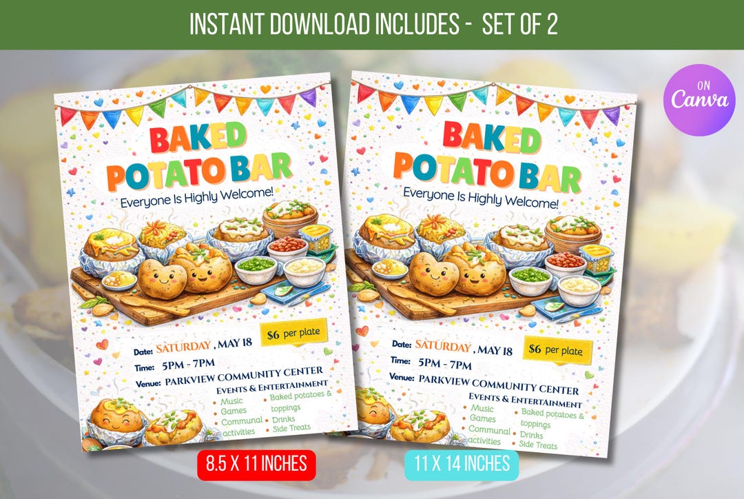 EDITABLE Baked Potato Bar Flyer, School Fundraiser Invitation ...