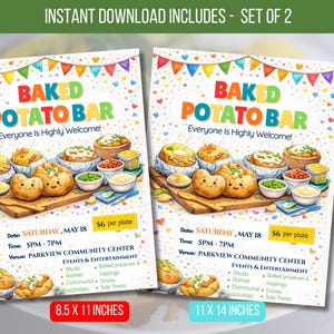 EDITABLE Baked Potato Bar Flyer, School Fundraiser Invitation ...