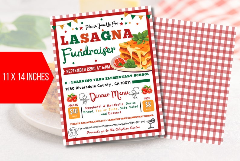 EDITABLE Lasagna Fundraiser Flyer & Ticket, Printable PTA PTO Flyer ...