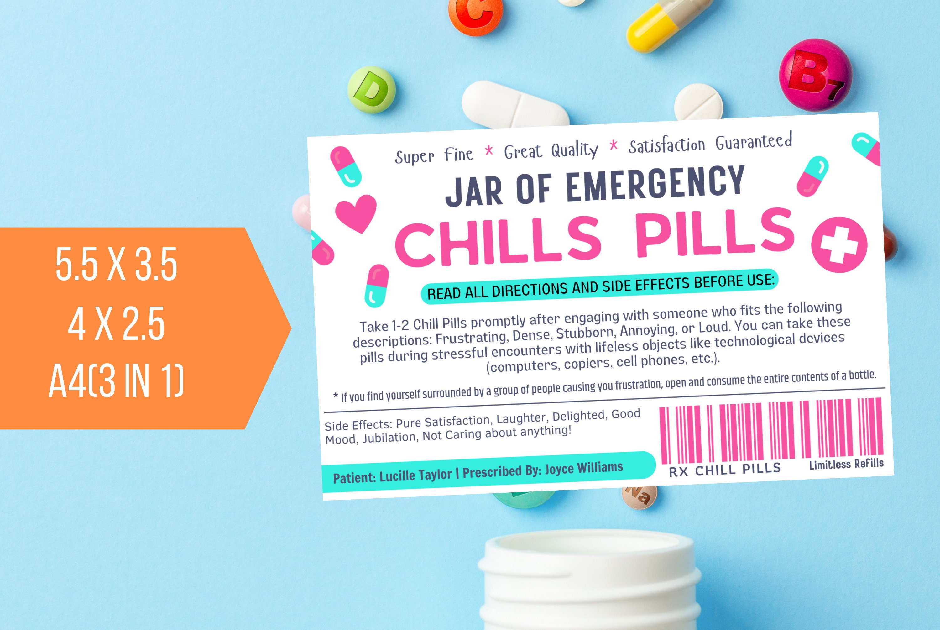 EDITABLE Happy Pills Label, Funny Gag Gift Professional Office Gift ...