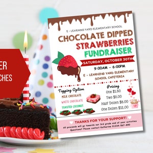 EDITABLE Chocolate Dipped Strawberries Fundraiser Invitation ...
