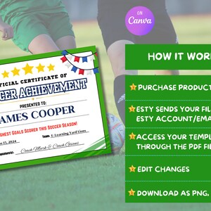 EDITABLE Soccer Award Certificate, Team Soccer Award Cert, Soccer Party ...