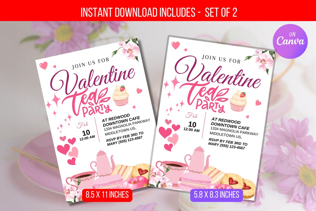 EDITABLE Valentines Day Tea Party Invitation, Ladies Tea Party Invite ...