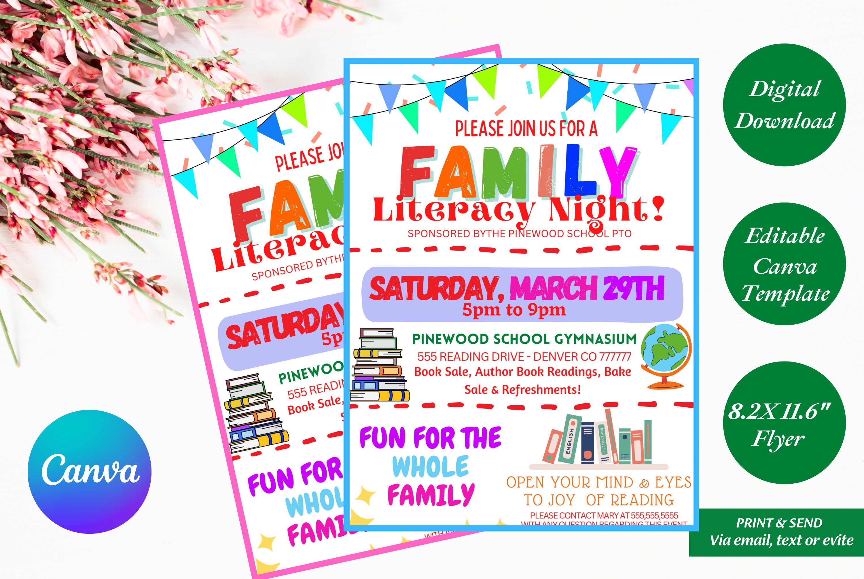 Editable Family Literacy Night Flyer, PTO PTA Reading Book Sale School ...