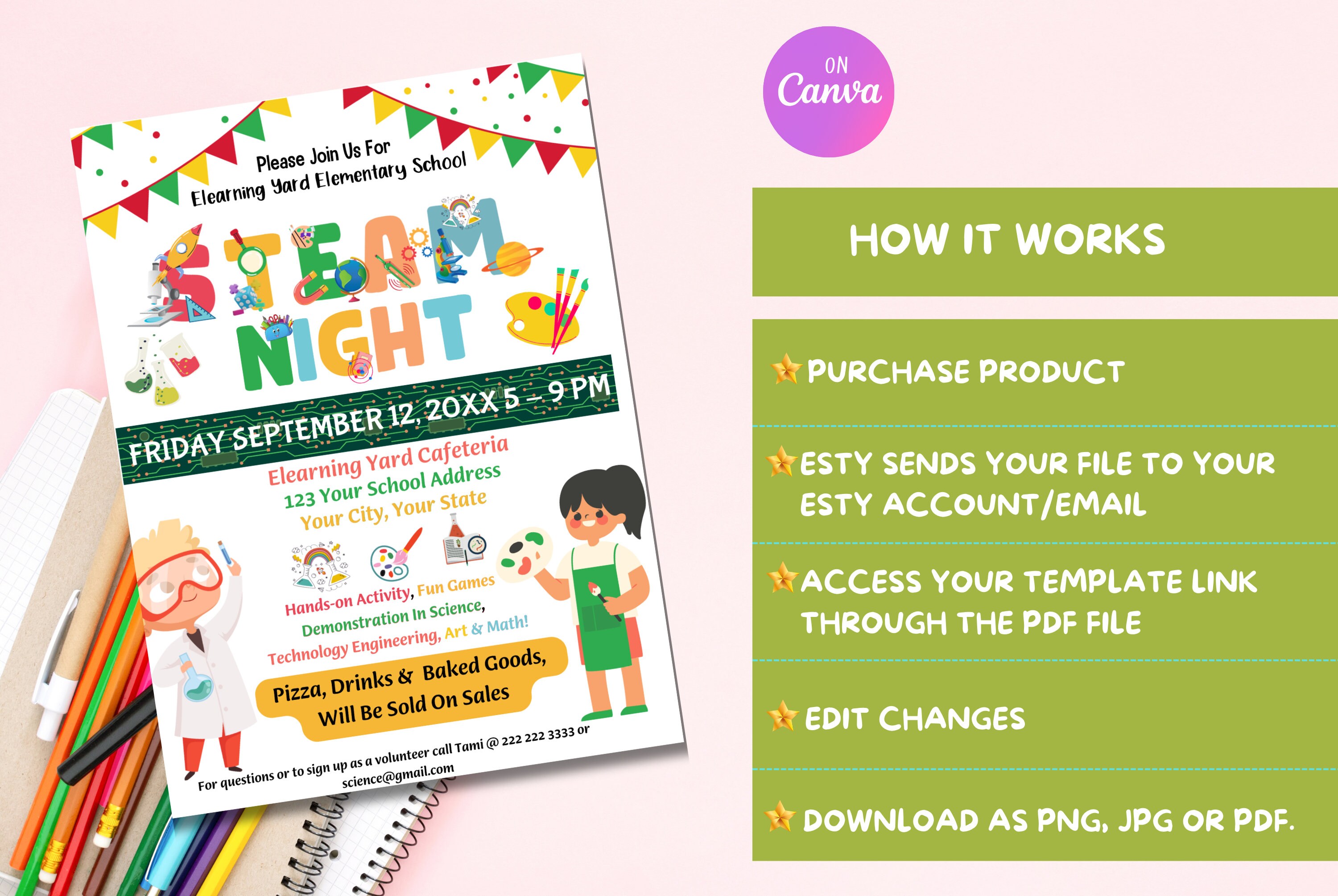 EDITABLE Family Steam Night Flyer, School PTA PTO Flyer, Community ...
