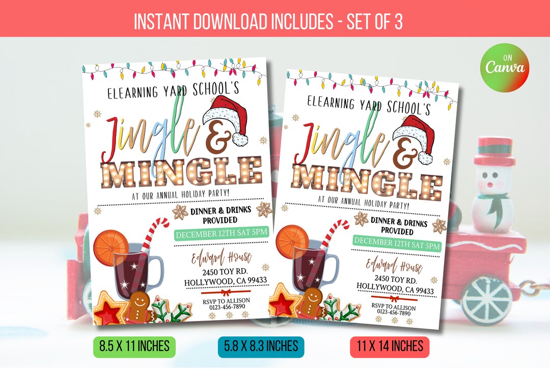 EDITABLE Jingle & Mingle Christmas Party Template - Trendy Christmas ...
