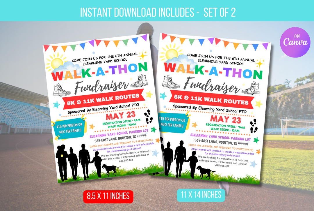 EDITABLE Walkathon Fundraiser Flyer, 6k 11k Race School Fundraising ...