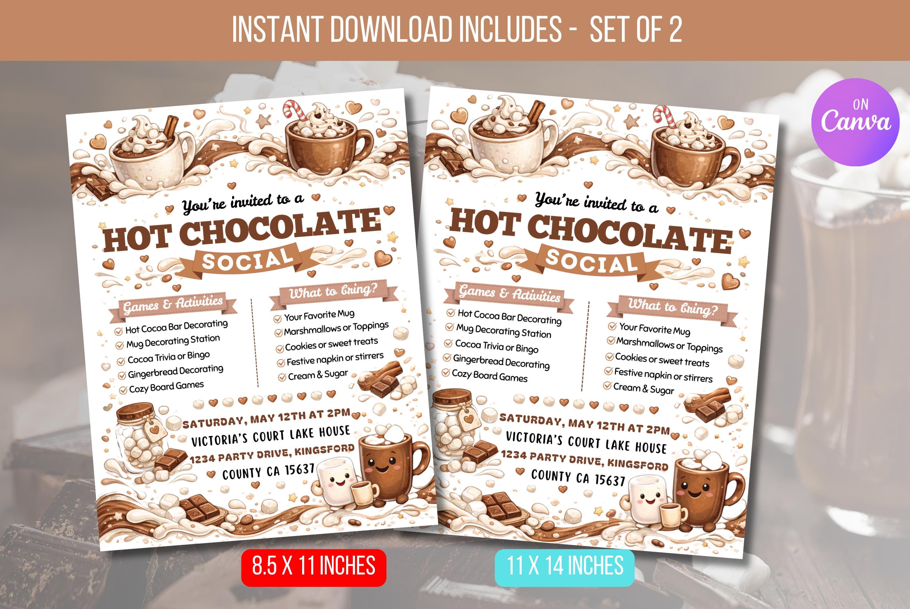 EDITABLE Hot Chocolate Social Invite, Winter Party Invitation, Cozy ...