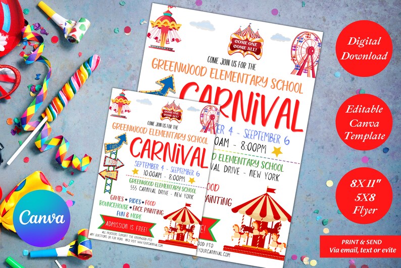 EDITABLE Carnival Flyer Printable PTA PTO Flyer School - Etsy