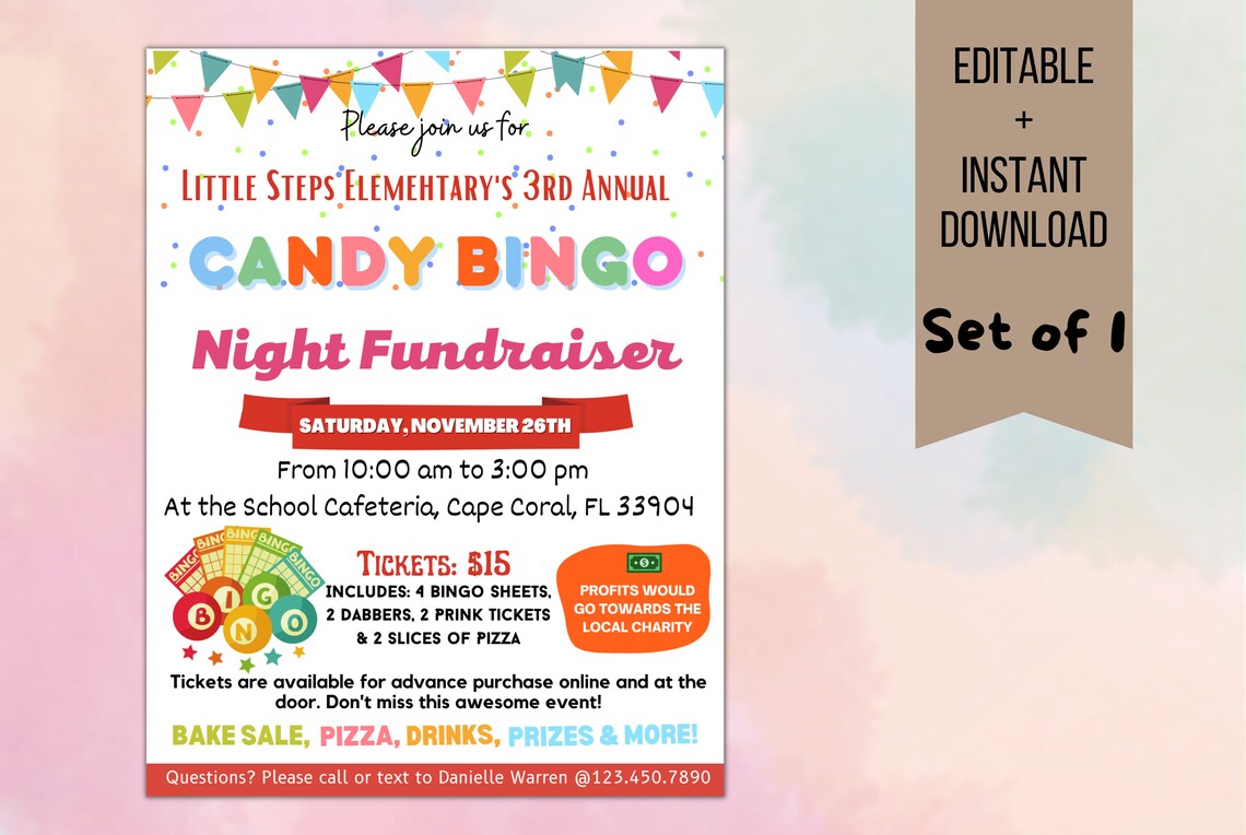 Bingo Night Fundraiser Flyer Bingo Fundraiser PTO Fundraiser - Etsy