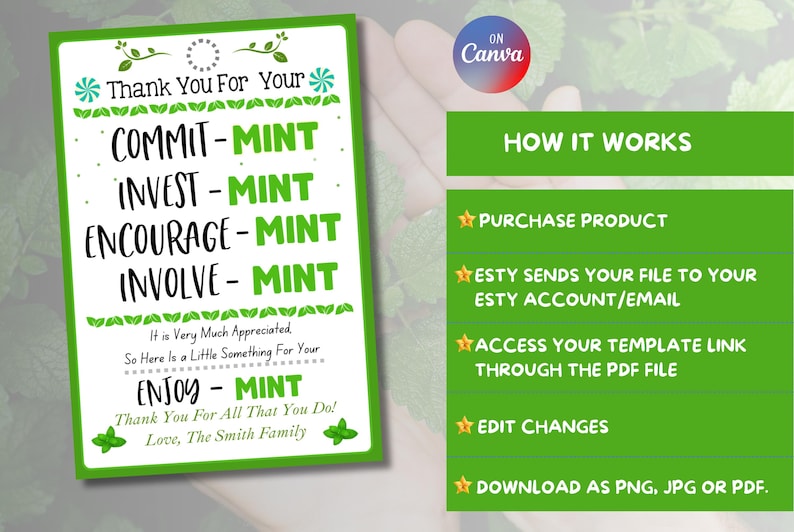 EDITABLE Thank You Mint Tags, Thank You for Your Commitment Gift ...