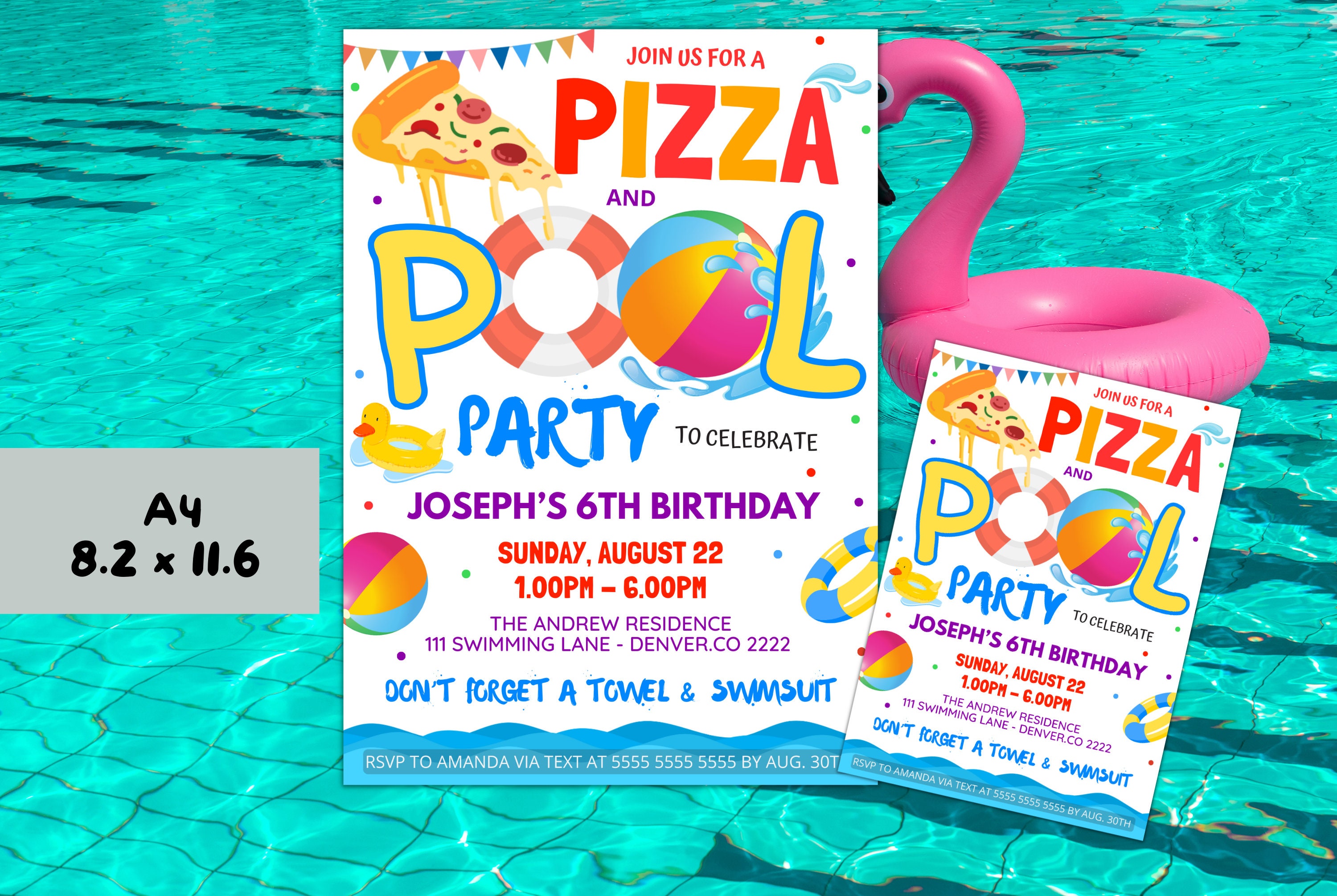 Pizza and Pool Party Invitation, End of School Party, Printable Invite ...