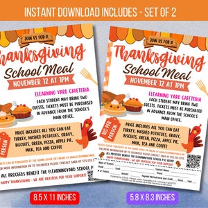 EDITABLE Thanksgiving School Meal Flyer Set, Thanksgiving Dinner Event ...