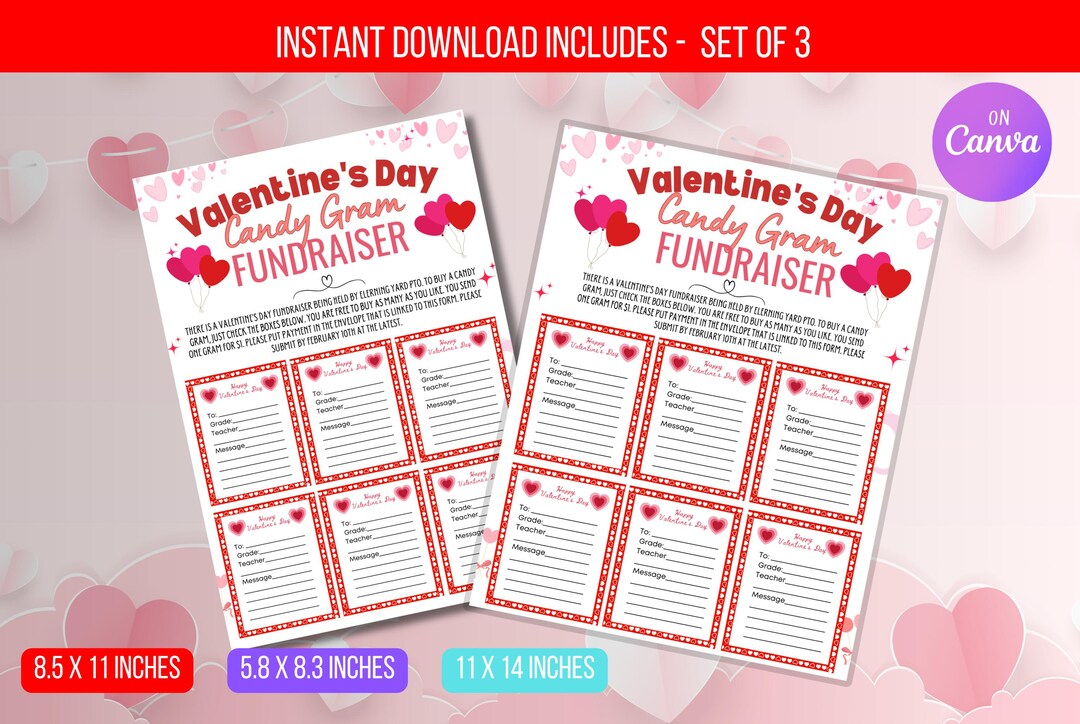 Valentine's Day Candy Gram, School Daycare Fundraiser PTA PTO Nonprofit ...