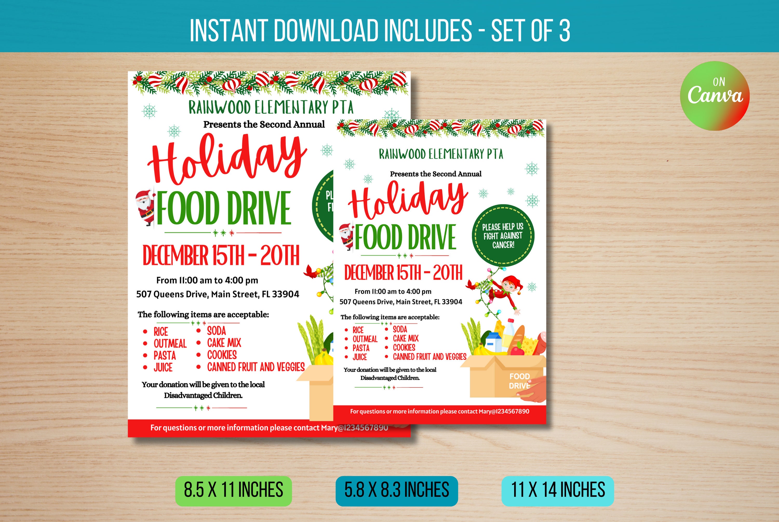 EDITABLE Holiday Food Drive Flyer, School Church Fundraiser Invite, PTA ...