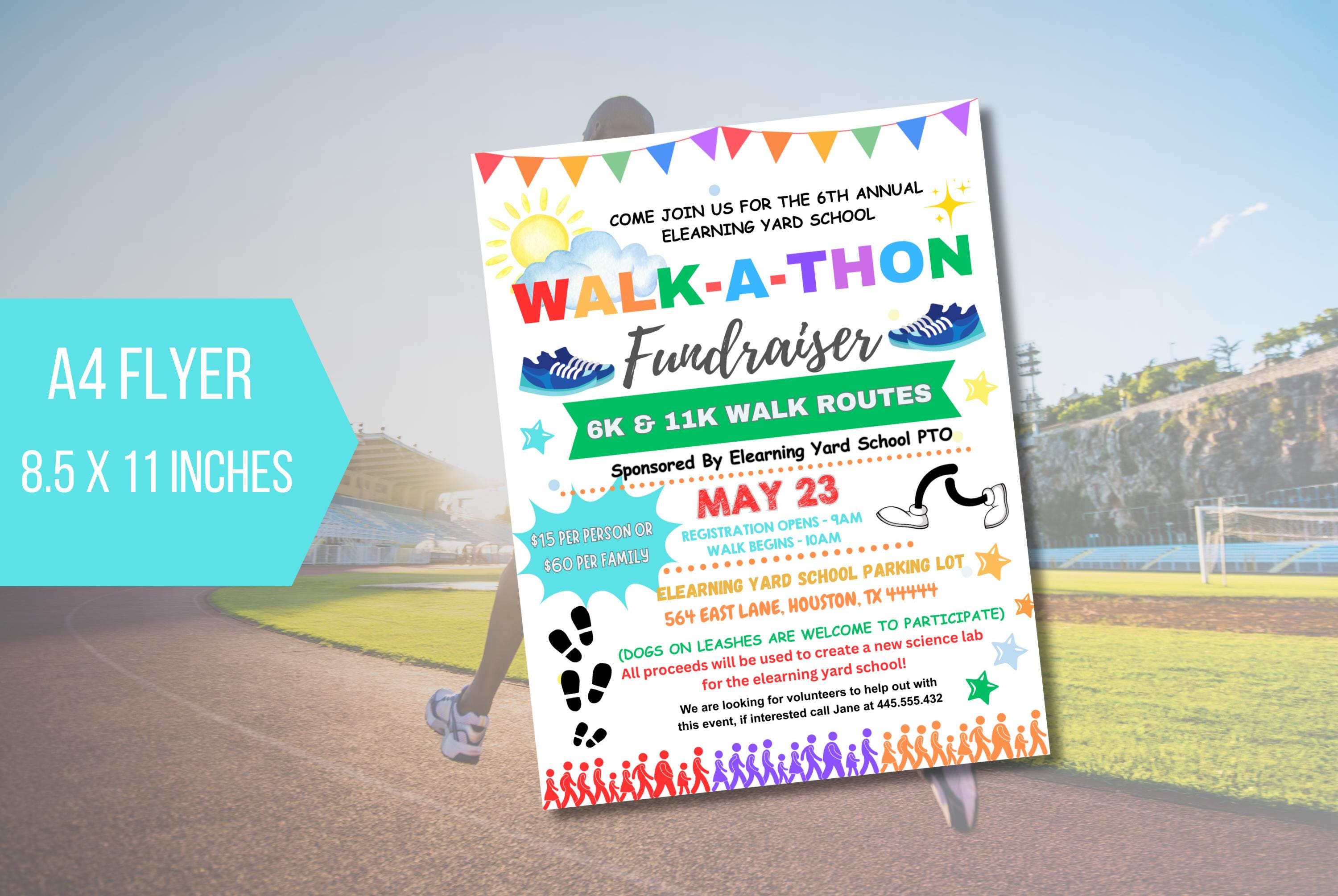 EDITABLE Walkathon Fundraiser Flyer, 6k 11k Race School Fundraising ...
