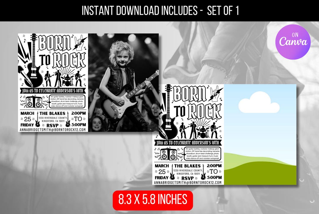 EDITBALE Born to Rock Birthday Party Invite, Rock and Roll Birthday ...