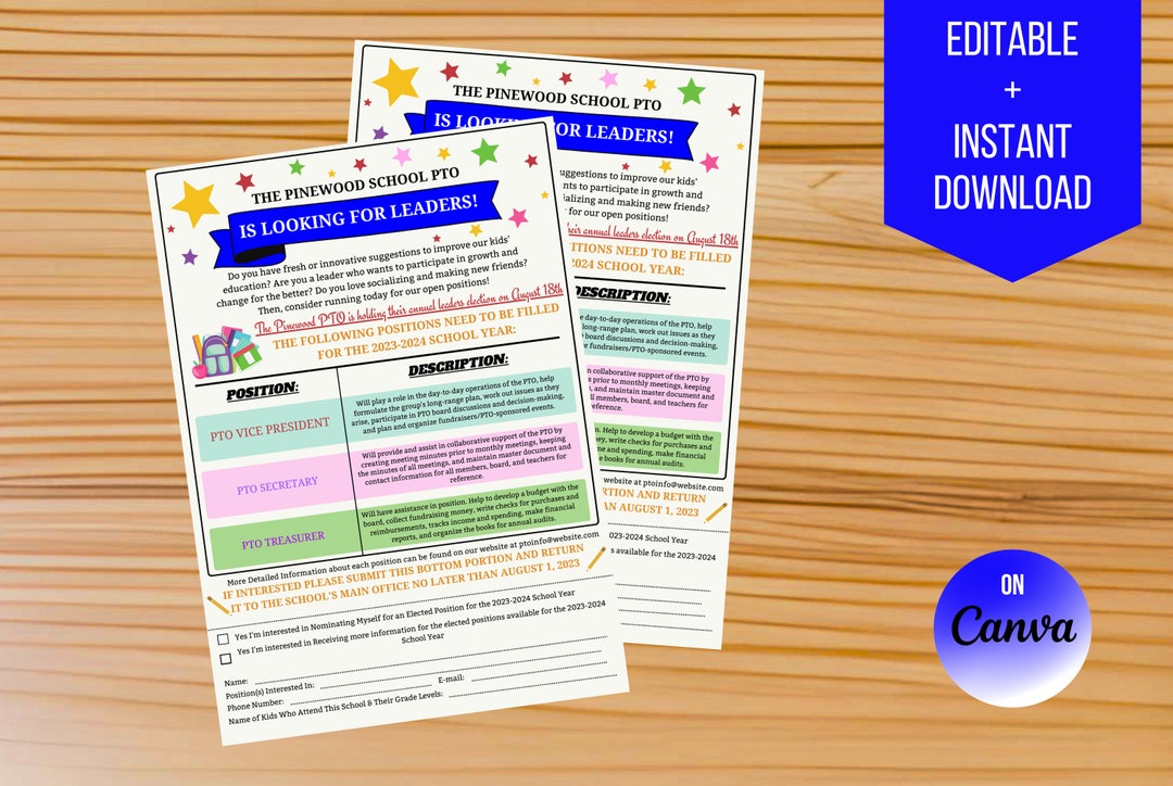 Printable School Board PTO Pta Election Recruitment Flyer, School ...