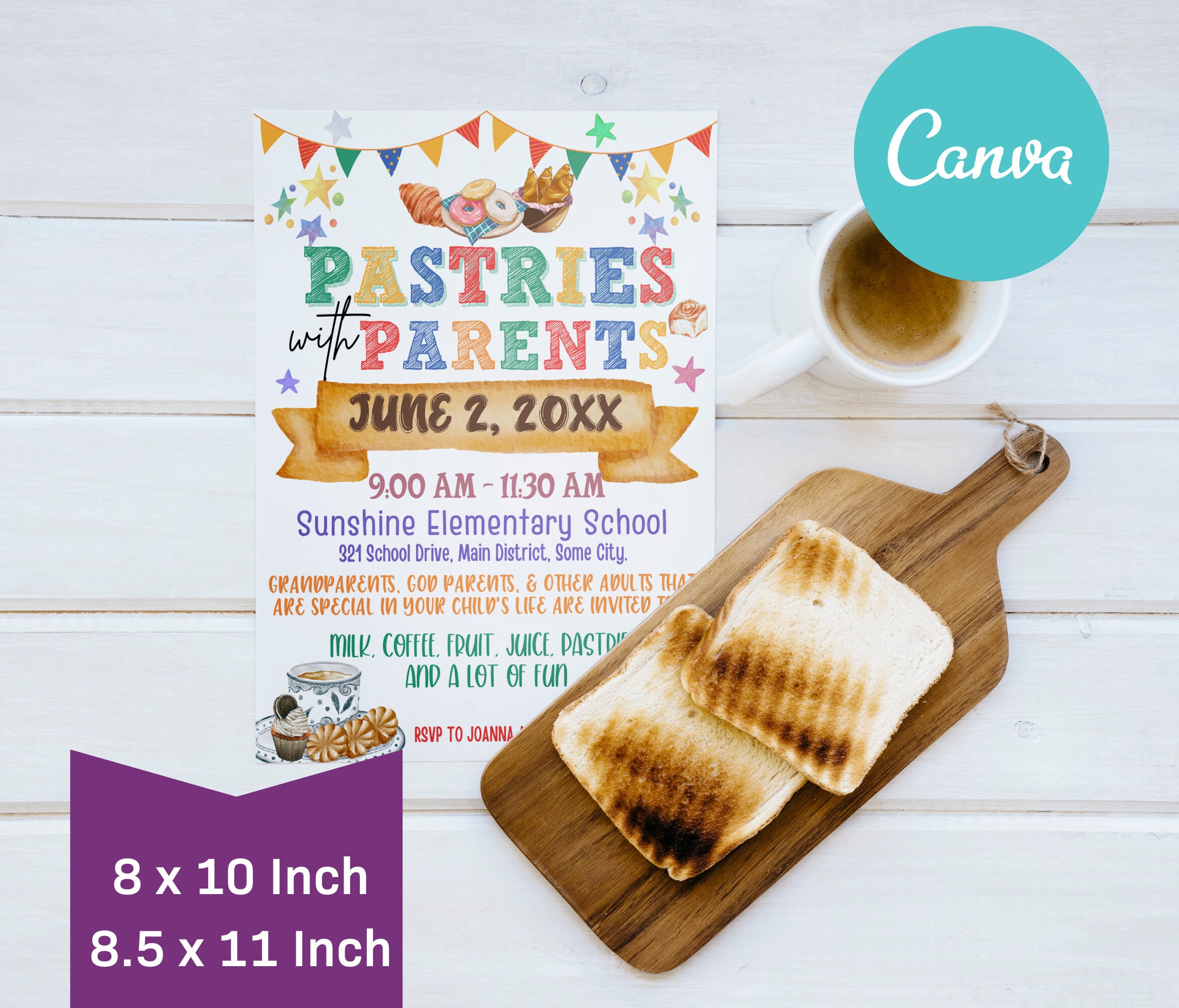 EDITABLE Pastries With Parents PTA/PTO Breakfast School - Etsy