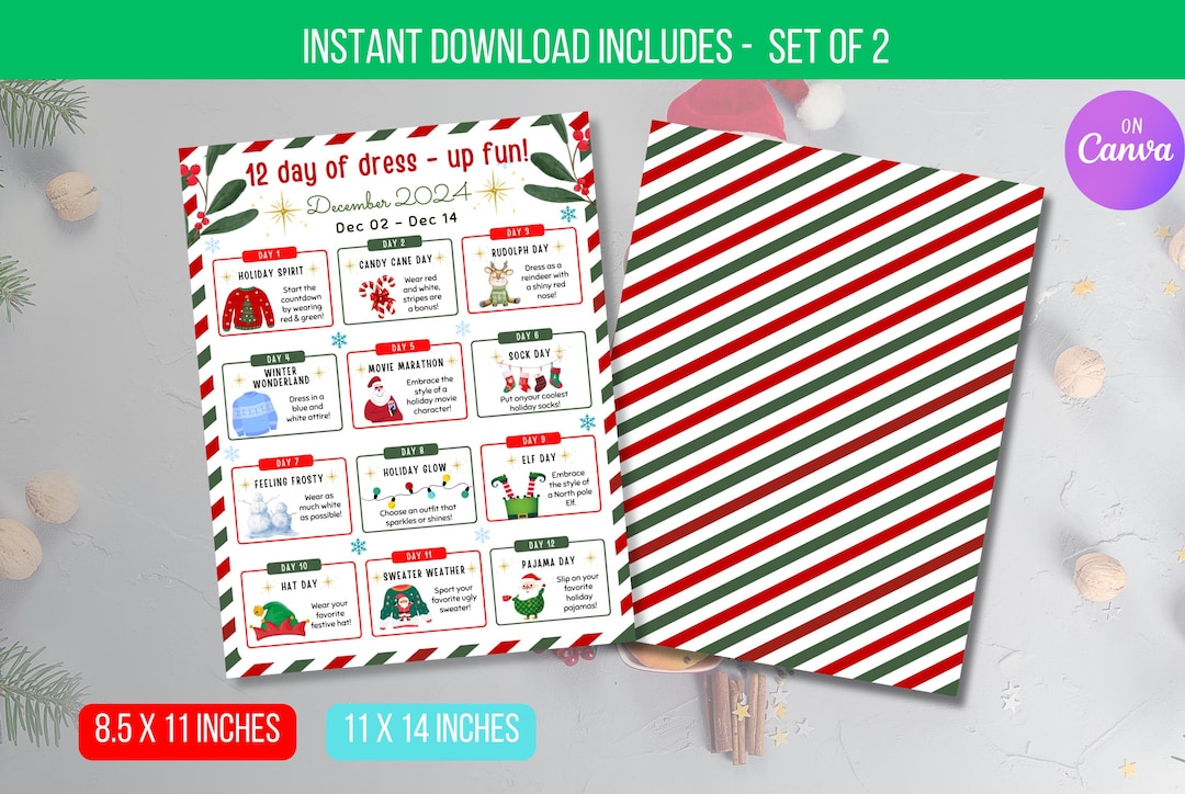 EDITABLE 12 Days of Christmas Dress up Days Itinerary, Christmas ...