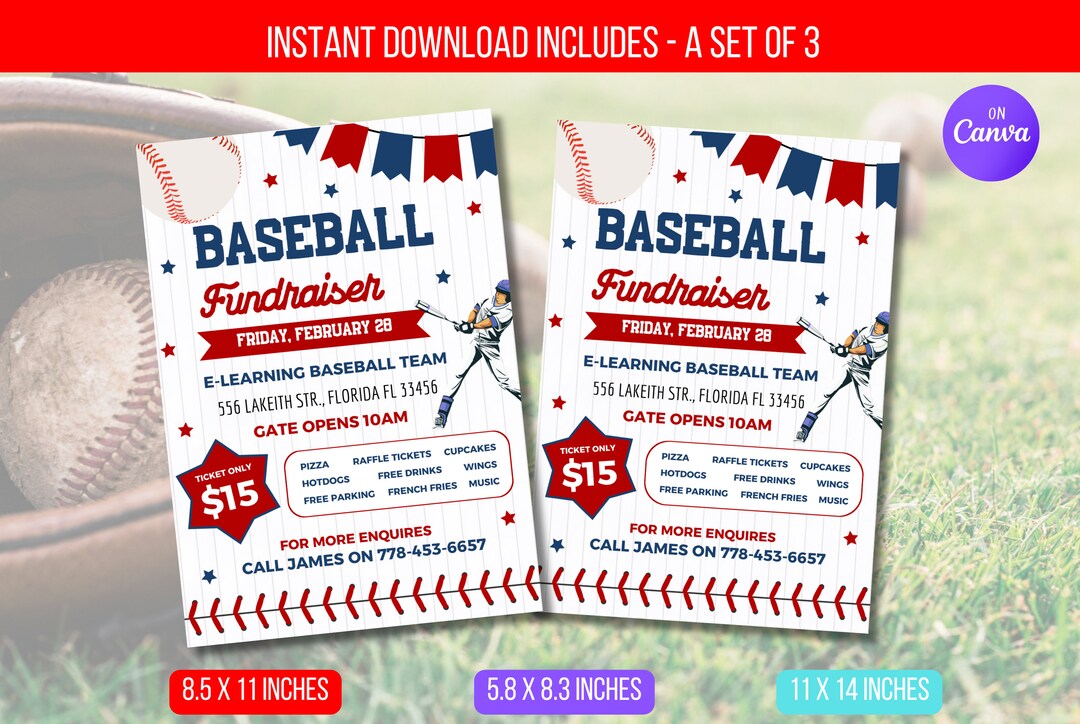 EDITABLE Baseball Fundraiser Flyer, School Community Benefit Poster ...