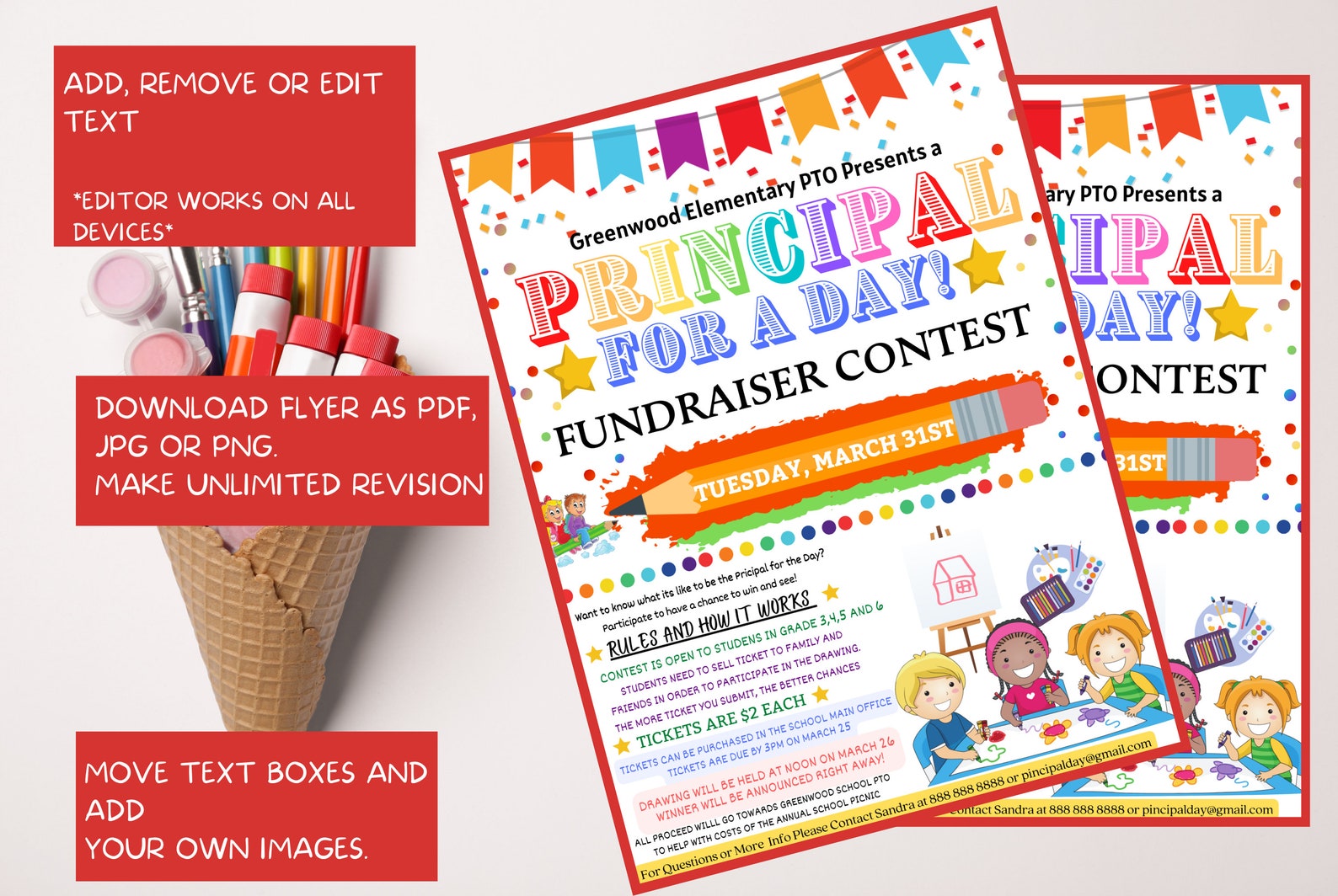 EDITABLE Principal for a Day Contest Fundraiser Flyer, Printable ...