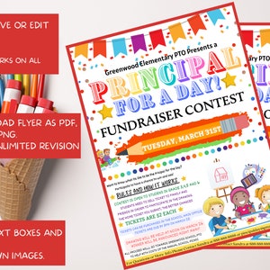 EDITABLE Principal for a Day Contest Fundraiser Flyer, Printable ...