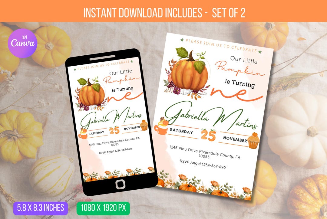 EDITABLE Our Little Pumpkin First Birthday, Pumpkin Invite, Fall ...