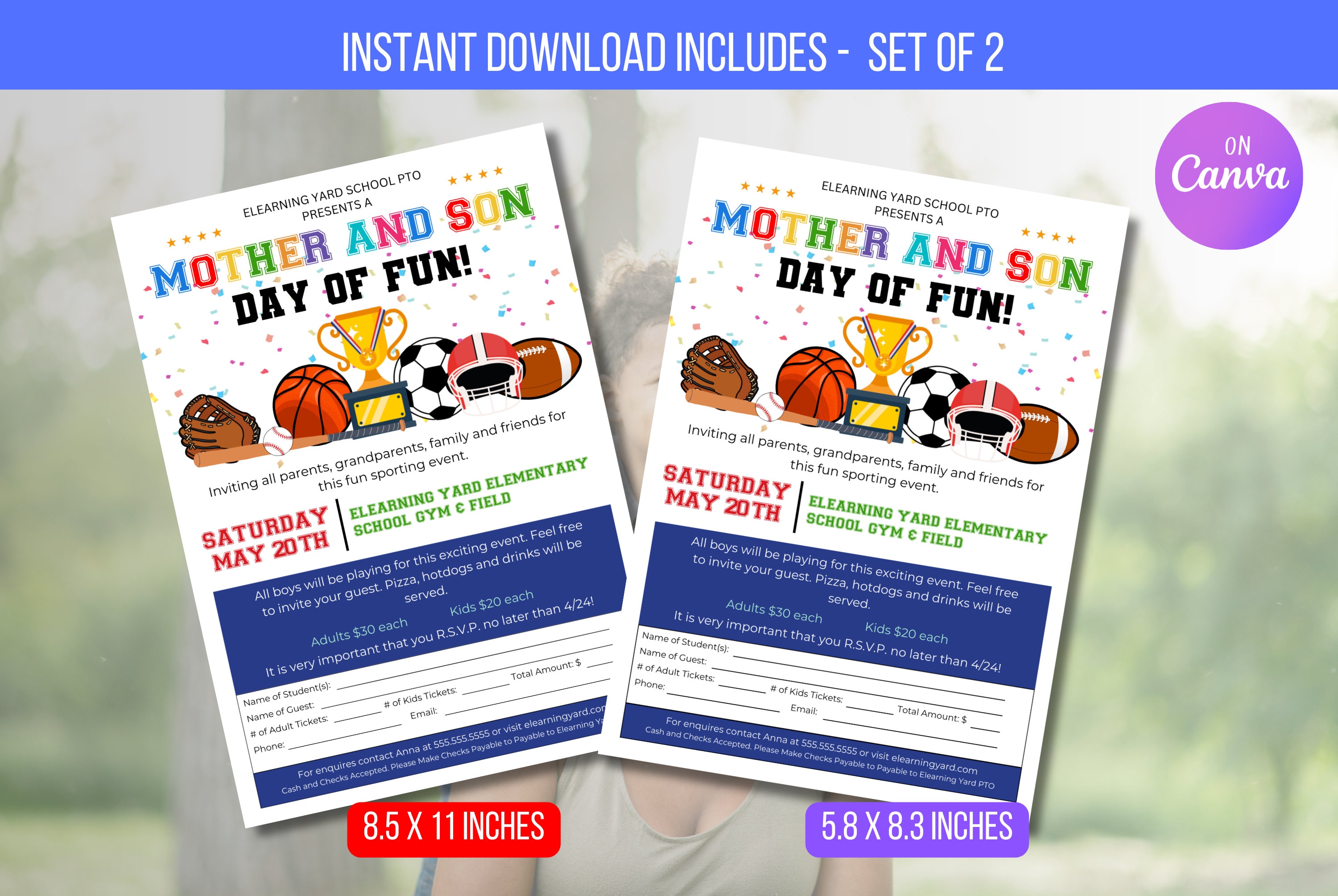 EDITABLE Mother and Son Day of Fun, School Sport Day Event Invite ...