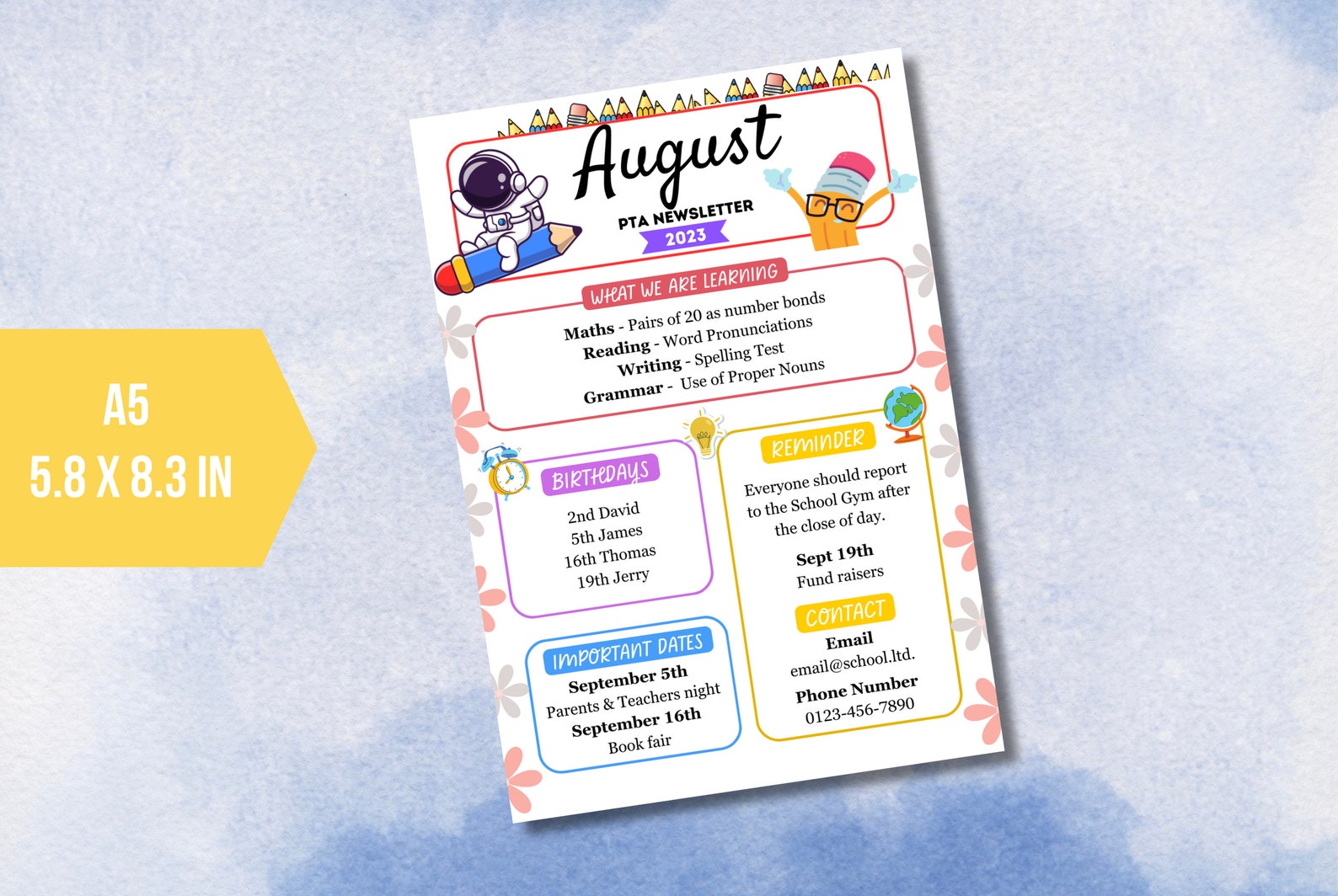 EDITABLE August Newsletter Template, Classroom Printable Handout Flyer ...