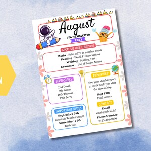 EDITABLE August Newsletter Template, Classroom Printable Handout Flyer ...
