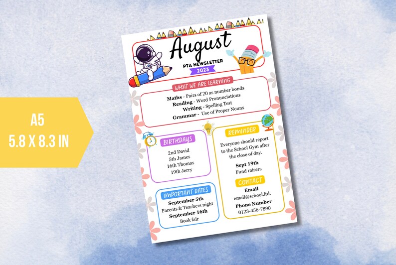 EDITABLE August Newsletter Template, Classroom Printable Handout Flyer ...
